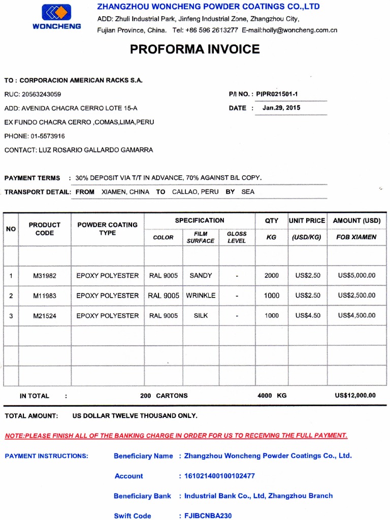 Proforma Invoice | PDF | Business | Science & Mathematics