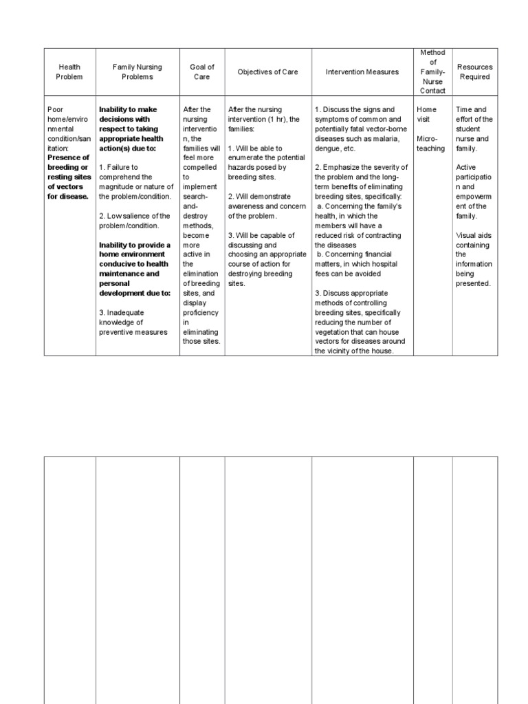 Family Care Plan | PDF | Sanitation | Hygiene