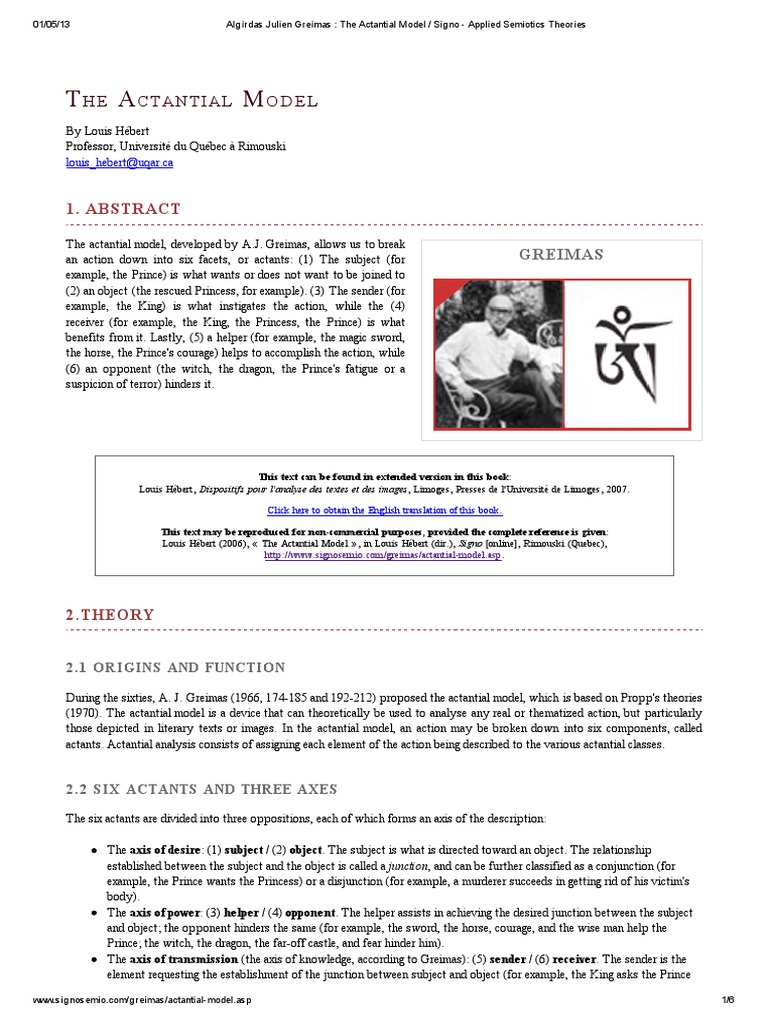 Algirdas Julien Greimas - The Actantial Model - Signo - Applied ...