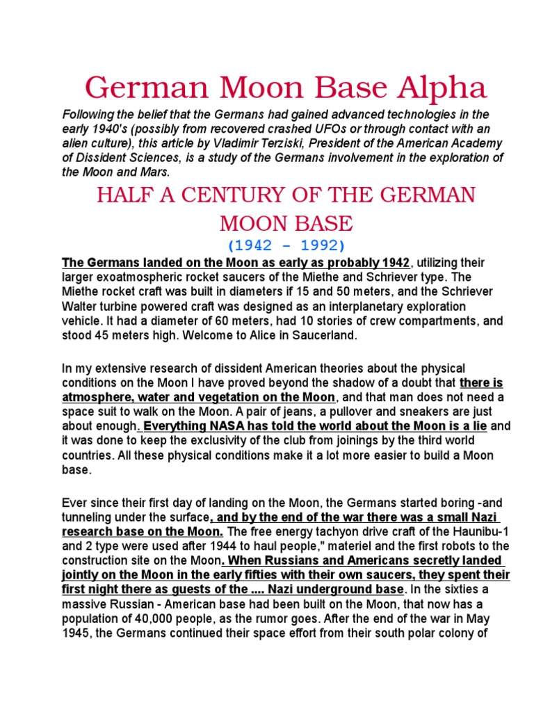 German Moon Base Alpha | PDF | Colonization Of The Moon | Mars