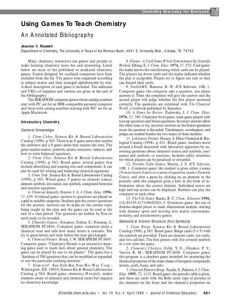 Using Games To Teach Chemistry | PDF | Molecules | Chemical Compounds
