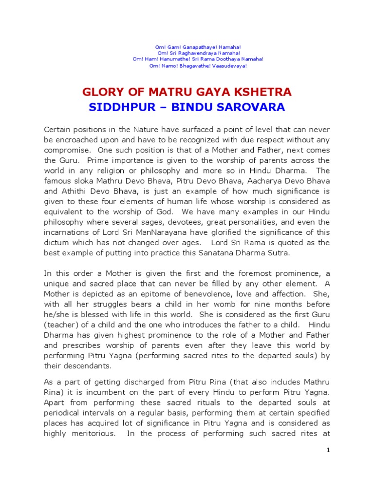 Glory of Mathru Gaya Kshetra - Siddhpur | PDF | Bhagavata Purana | Krishna