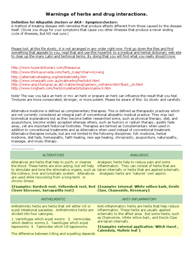 Warning of Herb and Drug Interactions | PDF | Alternative Medicine ...