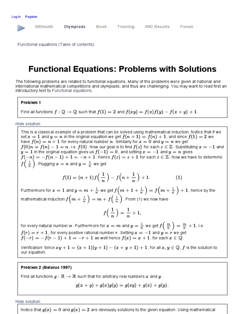 Functional Equations Problems With Solutions Integer Equations
