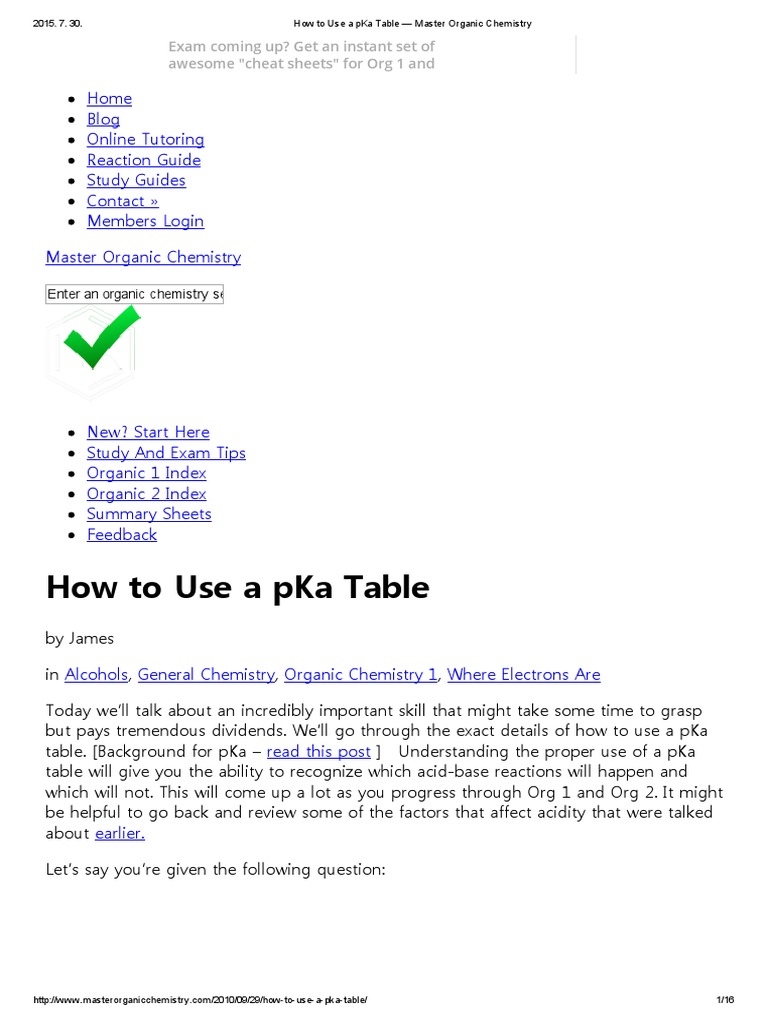 How To Use A Pka Table - Master Organic Chemistry PDF | PDF | Alkene ...