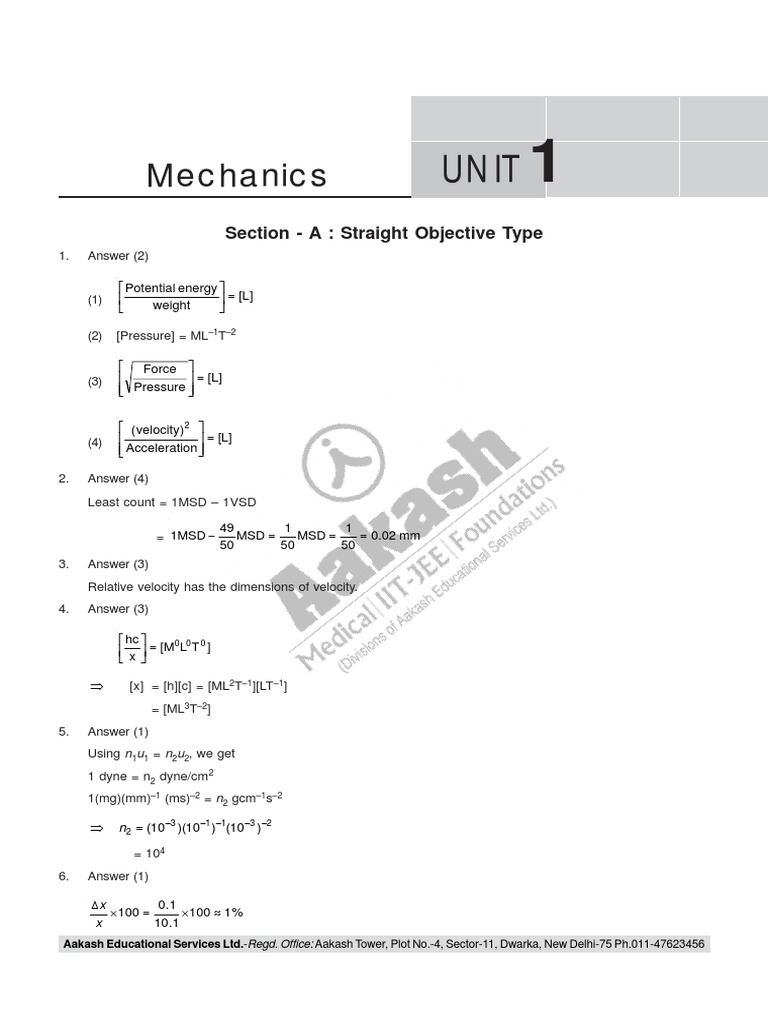 SM XI Physics Unit-1 Section-A PDF | PDF | Science & Mathematics
