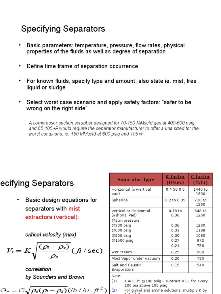 Specifying Separators | PDF | Gases | Gas Technologies