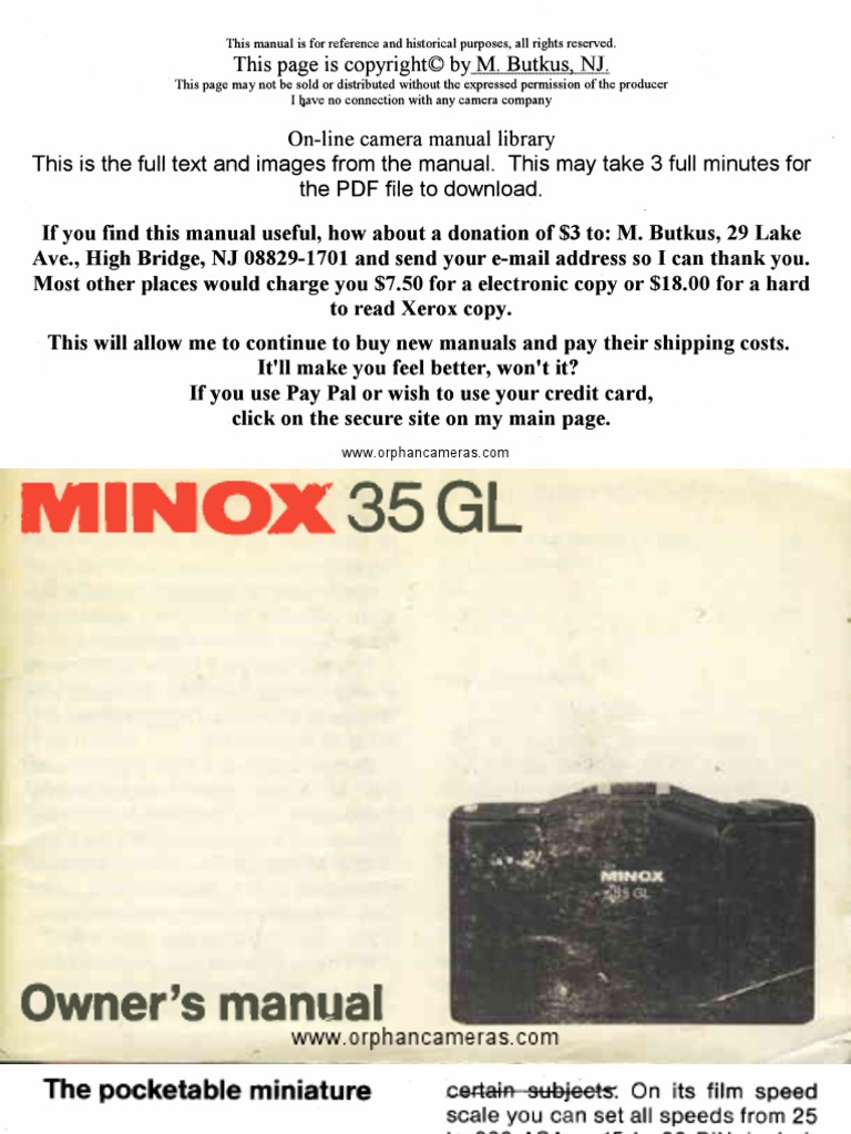 Minox 35 GL | PDF | Shutter Speed | Exposure (Photography)