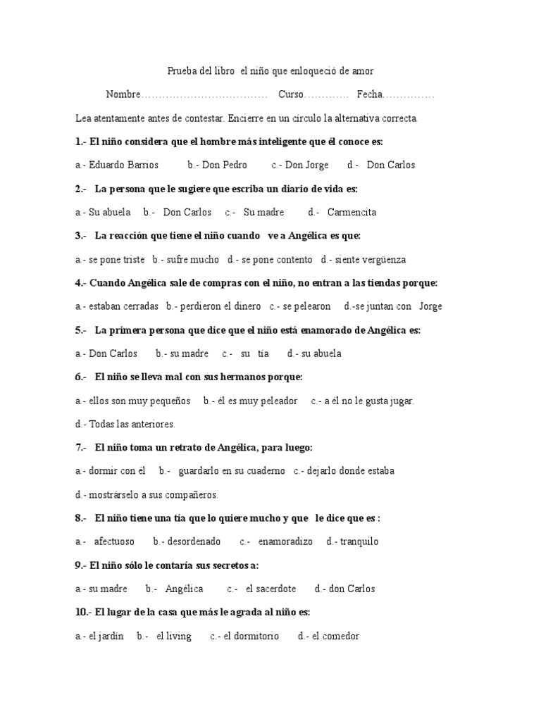 Prueba El Niño Que Enloquecio de Amor | PDF | Entretenimiento (general ...