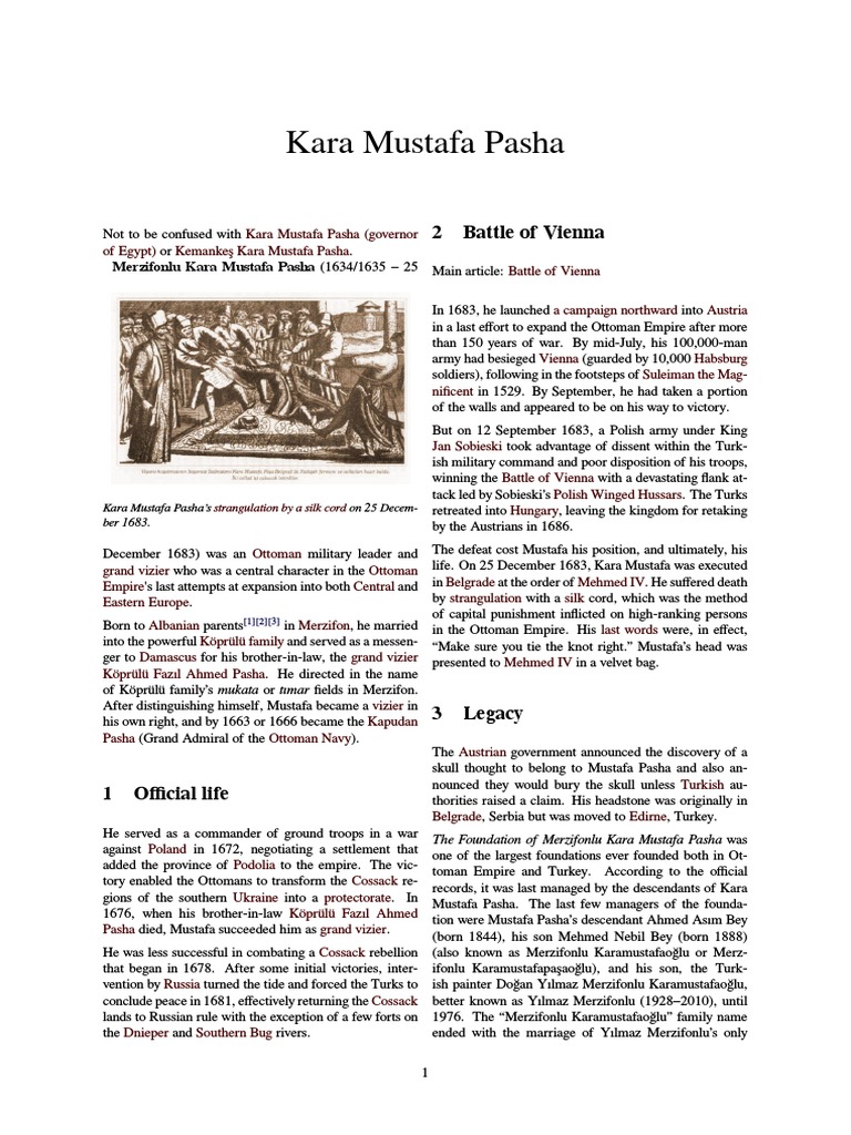 Kara Mustafa Pasha: Ottoman Grand Vizier and Commander | PDF | Warfare ...