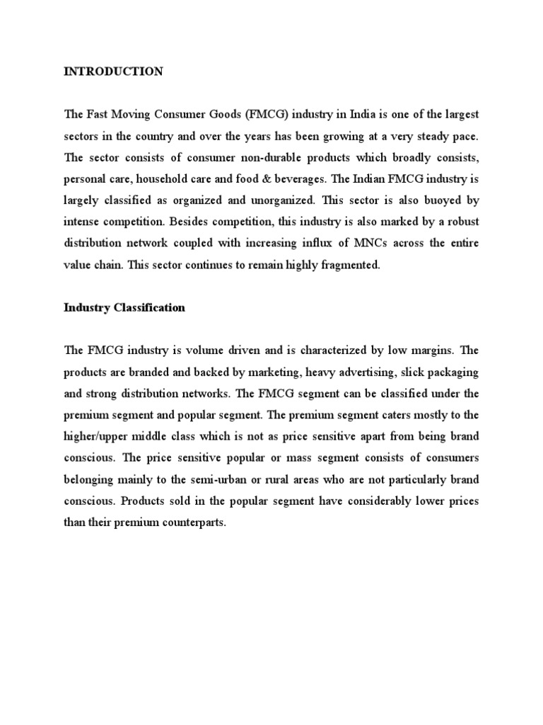 INTRODUCTION The Fast Moving Consumer Goods (FMCG) | PDF | Business