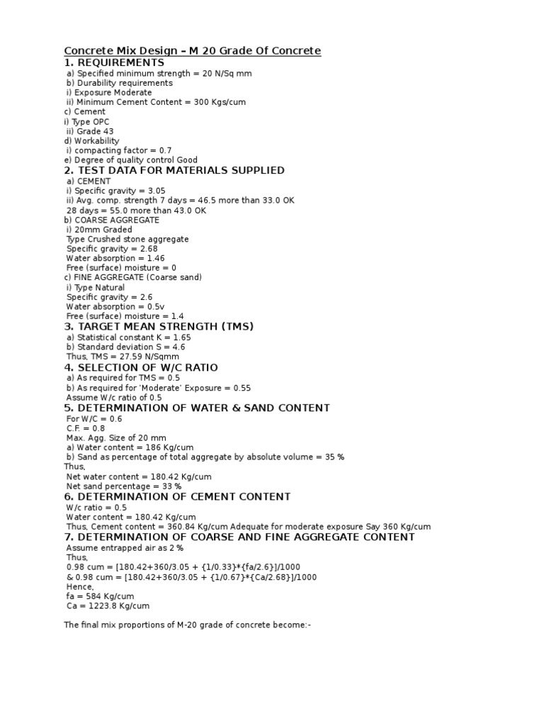 Concrete Mix Design G20 | PDF | Horticulture And Gardening | Concrete