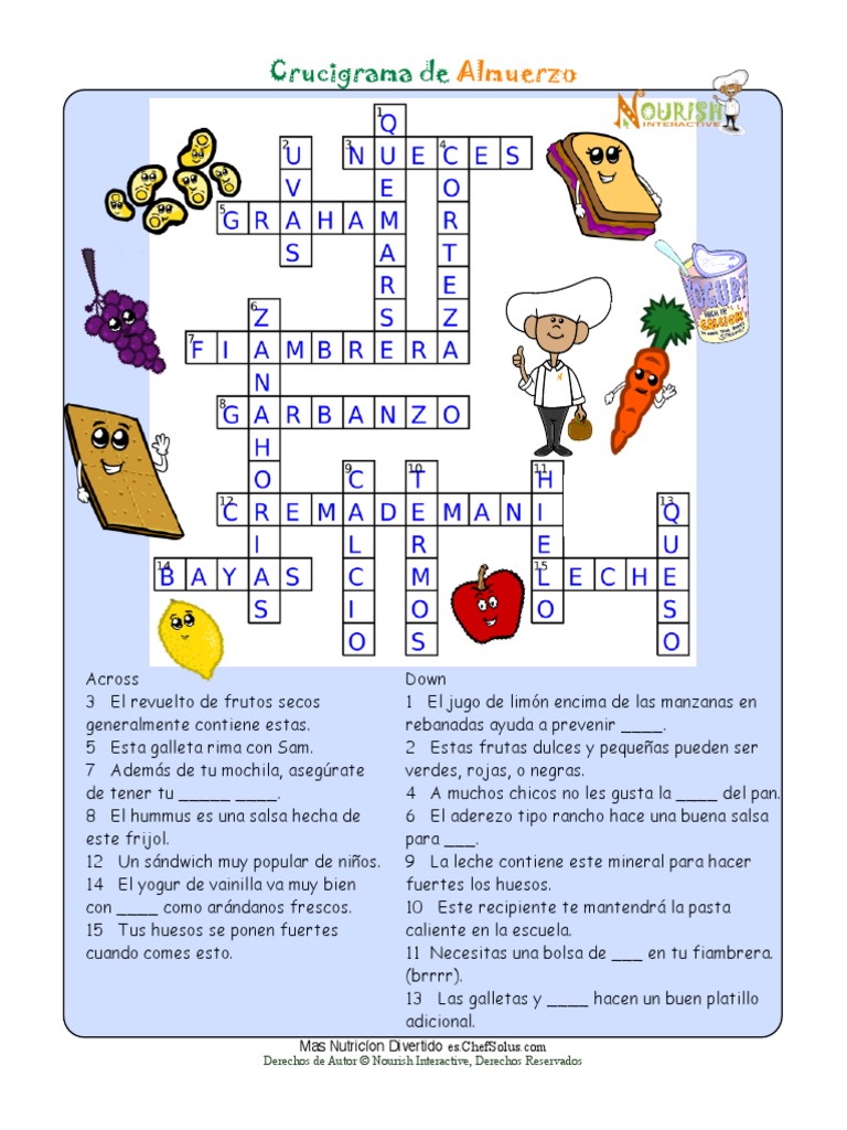 Es Spanish Crossword Puzzle Kids Healthy Words Lunch AK | PDF | Cocina ...