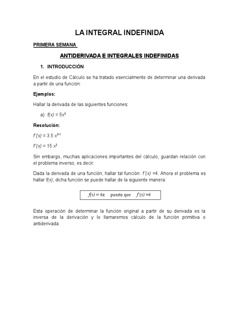 La Integral Indefinida | PDF | Integral | Derivado