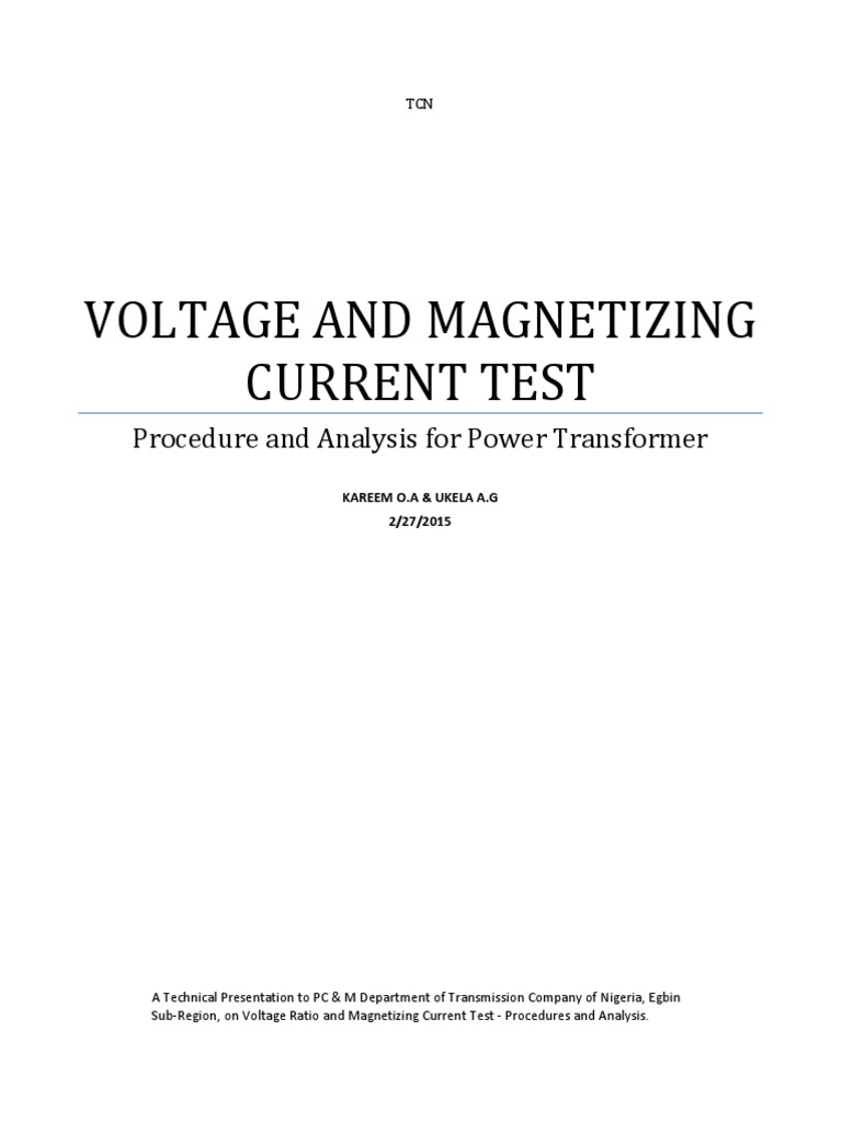 Voltage Ratio and Magnetizing Current Tests by Kareem o | PDF ...