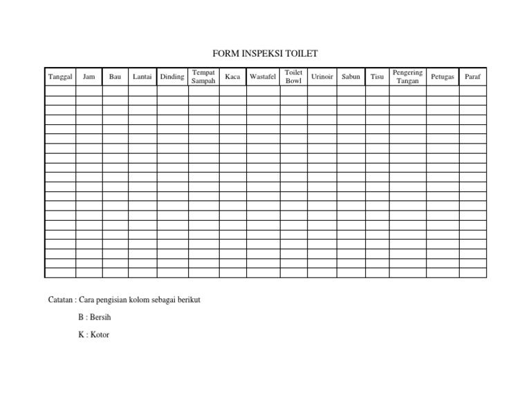 Form Inspeksi Toilet PDF | PDF