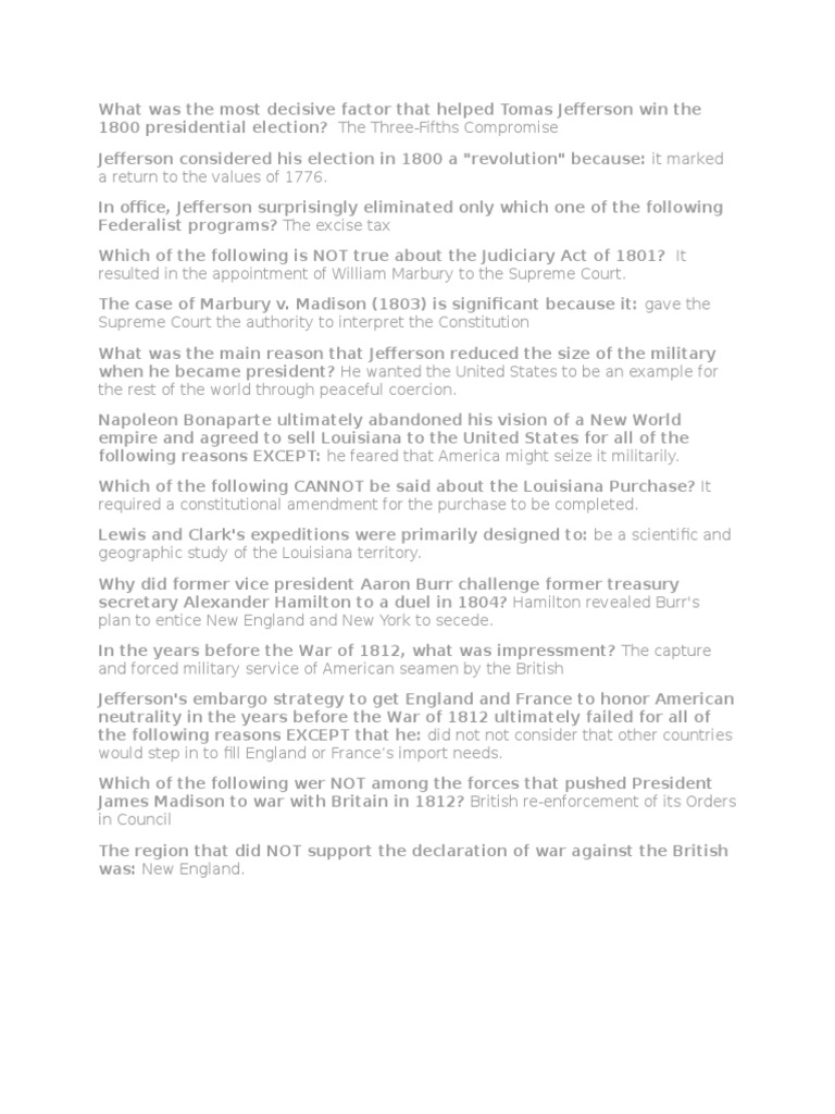 APUSH American Pageant Ch. 11 Review Questions | PDF | Thomas Jefferson ...