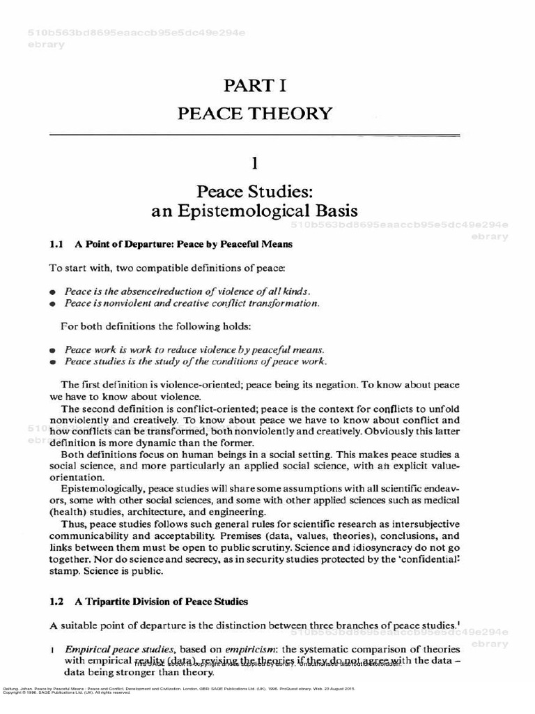 Peace by Peaceful Means Peace and Conflict Development and Civilization ...