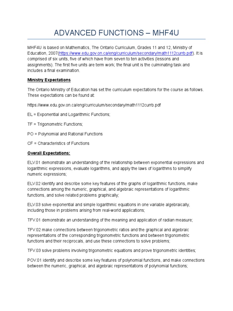 MHF4U Outline | PDF | Trigonometric Functions | Polynomial