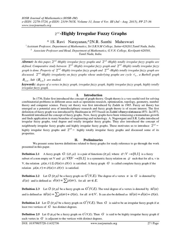2nd-Highly Irregular Fuzzy Graphs | PDF | Vertex (Graph Theory) | Graph ...