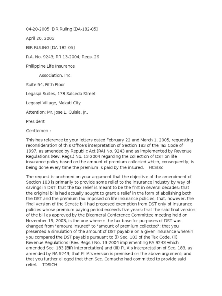 DST Bir Rulings | PDF | Insurance | Capital Gains Tax