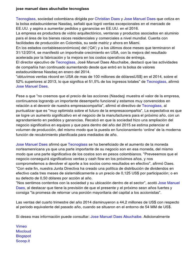 Jose Manuel Daes Abuchaibe: Tecnoglass Consigue Beneficios ...