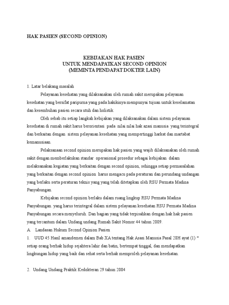 Kebijakan Second Opinion | PDF