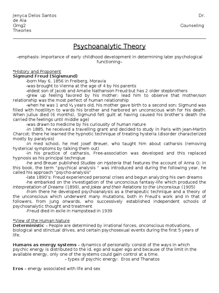 Psychoanalytic Theory - Handout | PDF | Id | Psychoanalysis