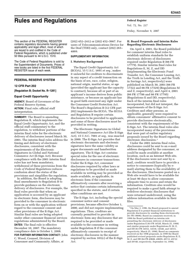 Regulation B Amendments for Electronic Disclosures | PDF | Regulatory ...