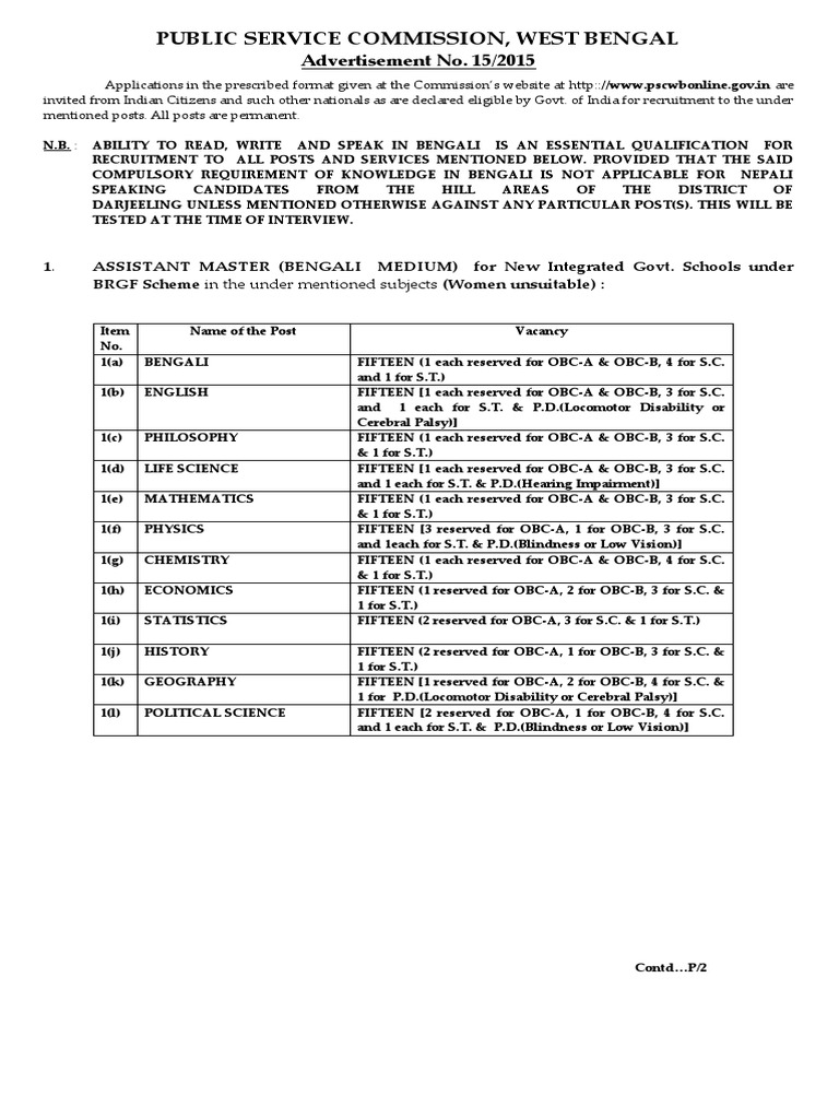 PSCWB Advt 15-2015 | Download Free PDF | Visual Impairment | Academic ...