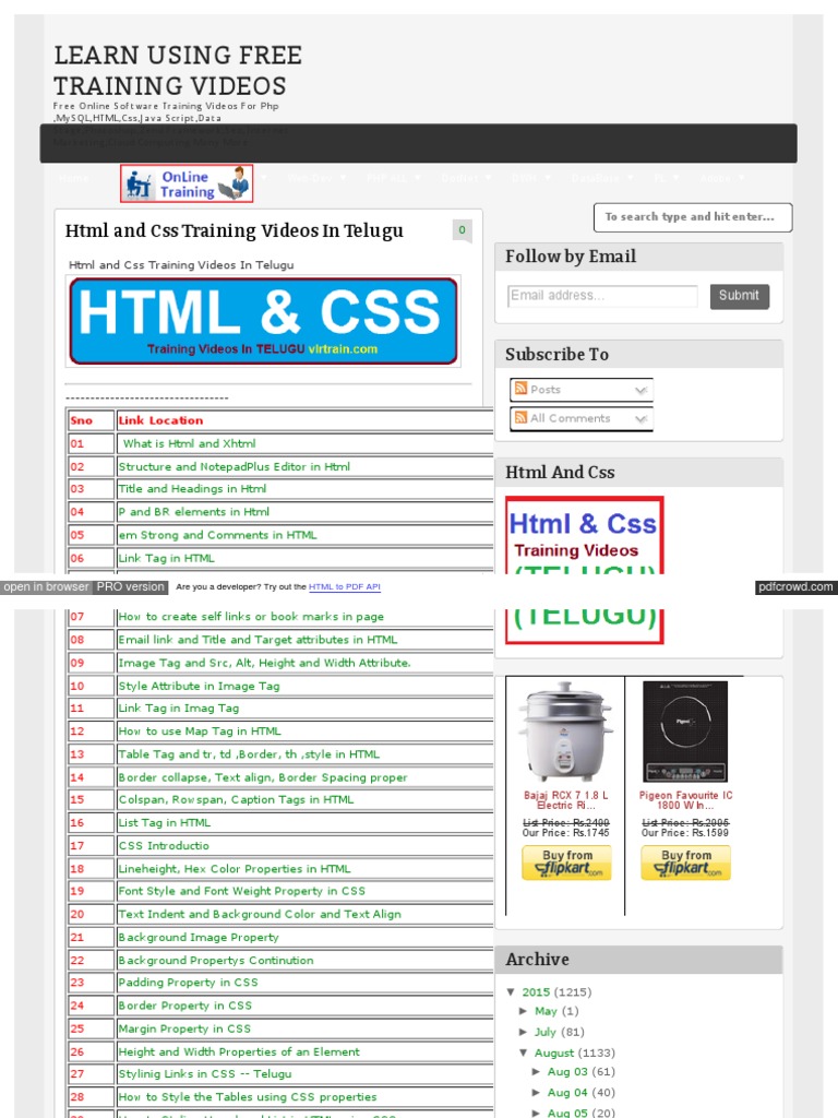 HTML and Css in Telugu | PDF | Html | Cascading Style Sheets