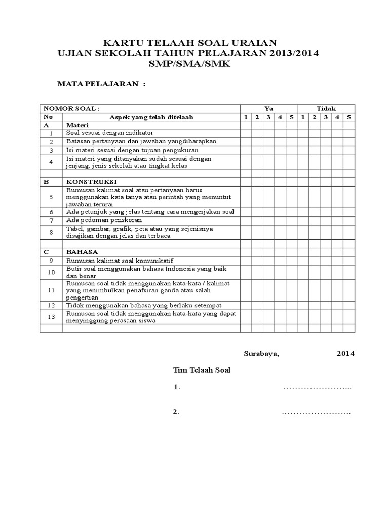 Kartu Telaah Soal Uraian | PDF | Karier & Perkembangan