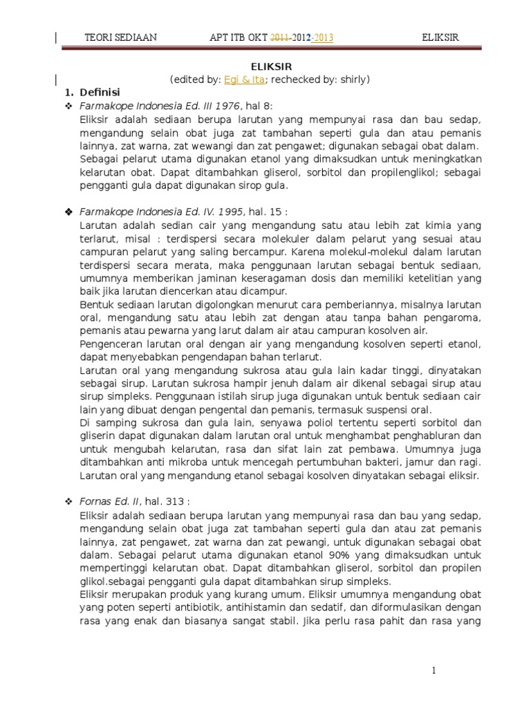 Definisi dan Karakteristik Eliksir Obat | PDF