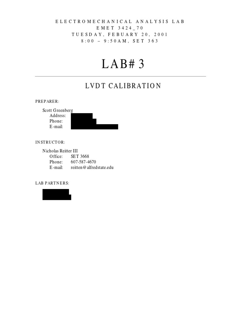 Lab3 LVDT Calibration | PDF | Electrical Engineering | Electricity