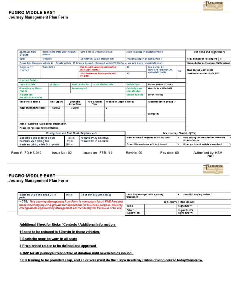 Journey Management Plan - March 17 | PDF | Vehicles | Human Resource ...