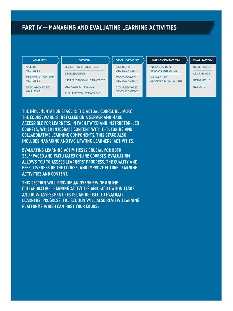 Part Iv - Managing and Evaluating Learning Activities: Implementation ...