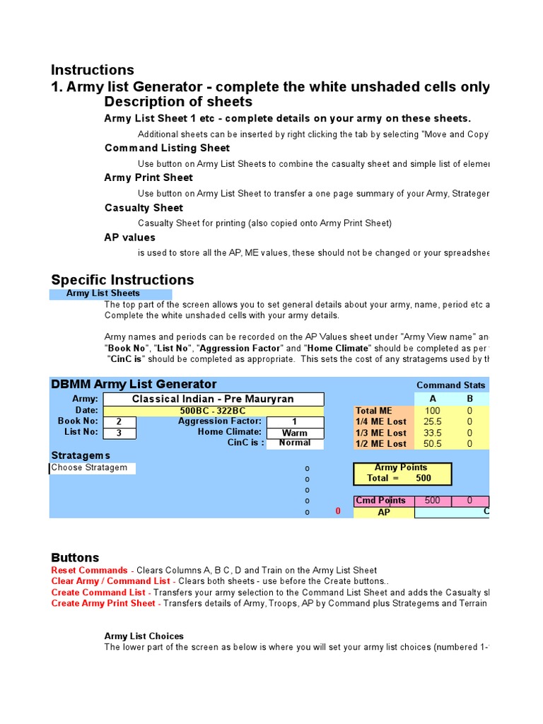 DBMM Army List Generator Guide | PDF | Ambush | Military Science