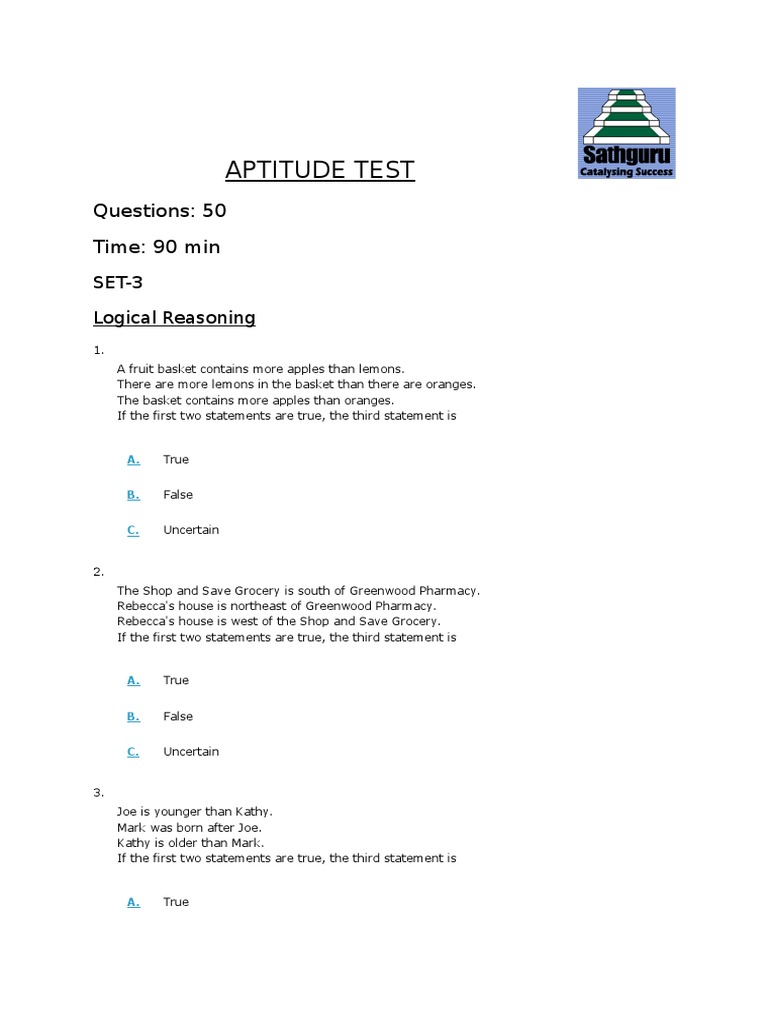 Aptitude Test for Logical Minds | PDF | Politics | Sports & Recreation