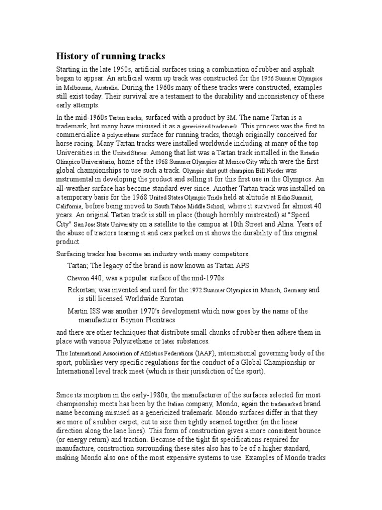 Evolution of Running Track Surfaces | PDF | Sport Of Athletics | Sports