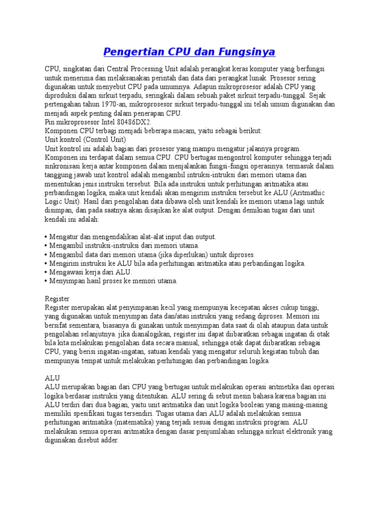 Pengertian CPU Dan Fungsinya | PDF