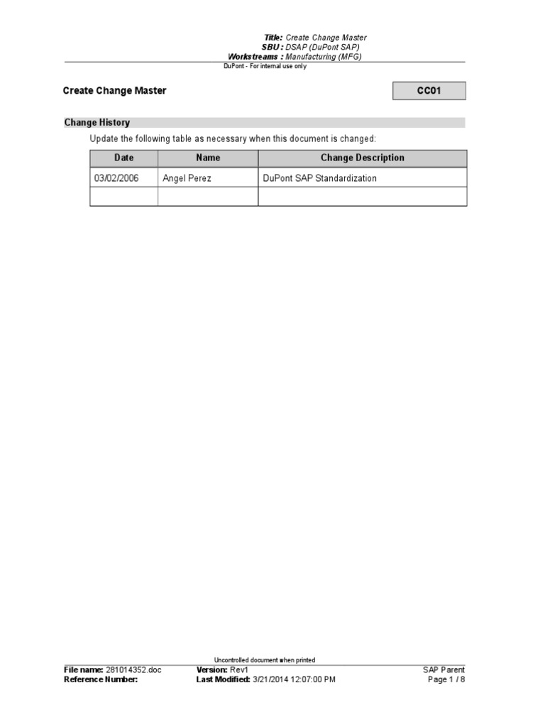 DSAP MFG CC01 Create Change Master | PDF | Computer Programming | Software Engineering