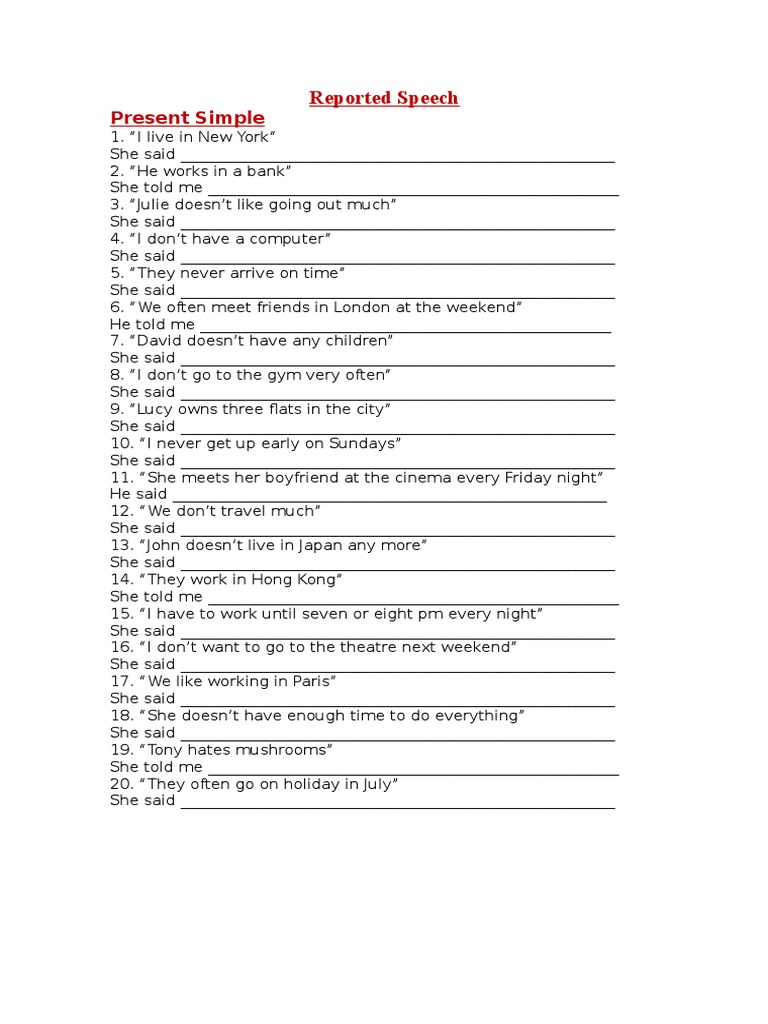 Reported Speech Exercises | PDF | Social Science