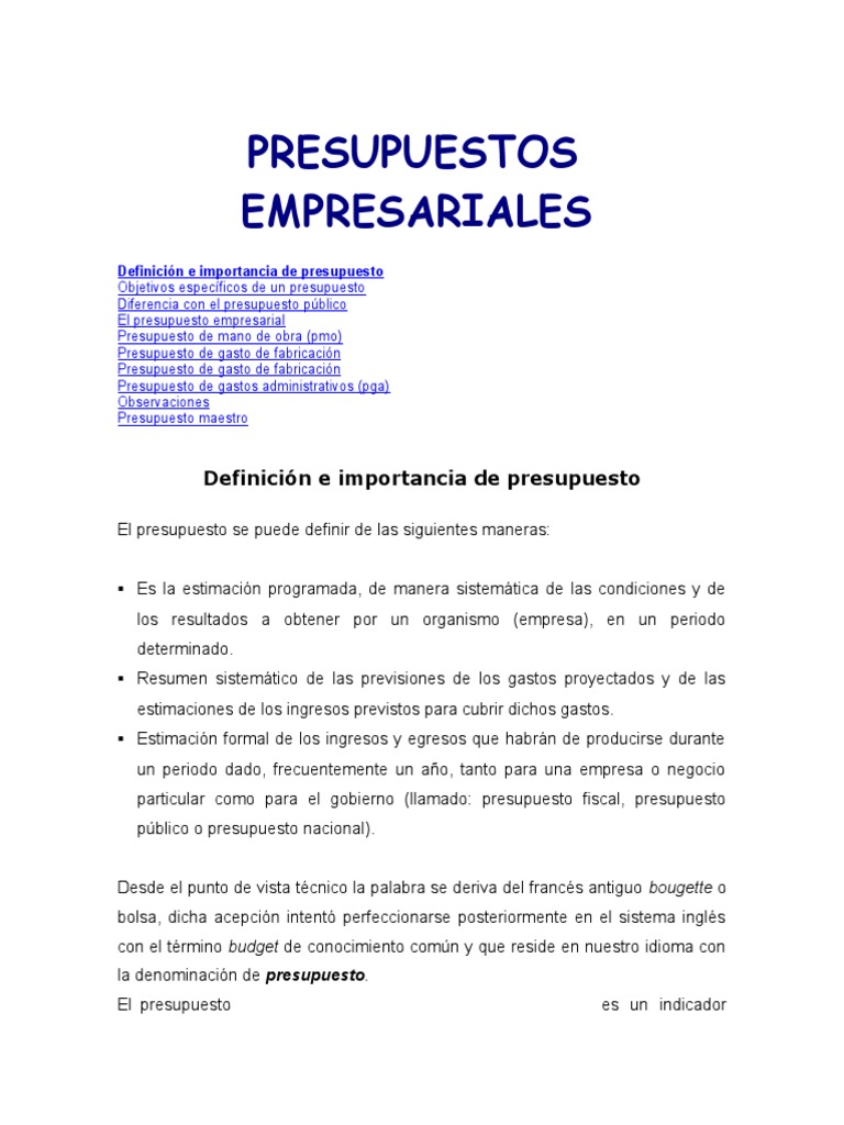 Presupuestos Empresariales | PDF | Presupuesto | Planificación