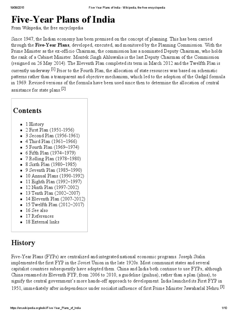 Five-Year Plans of India - Wikipedia, The Free Encyclopedia | PDF ...