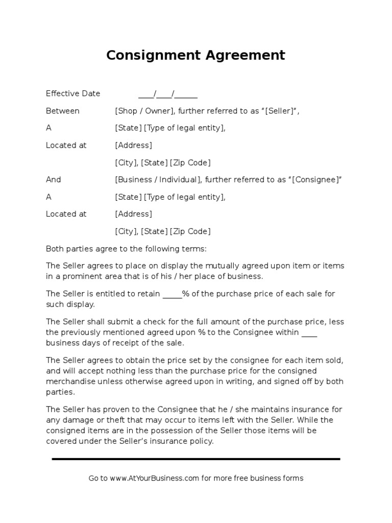 Consignment Agreement Form | PDF
