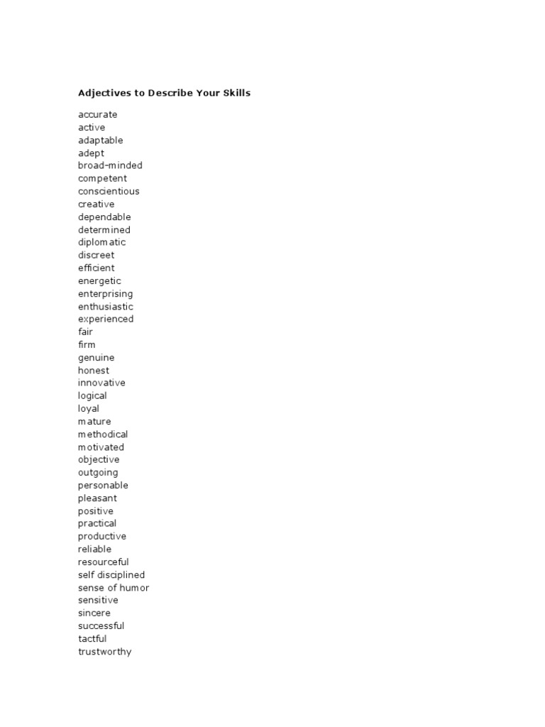Adjectives to Describe Skills | PDF | Cognitive Science | Psychology