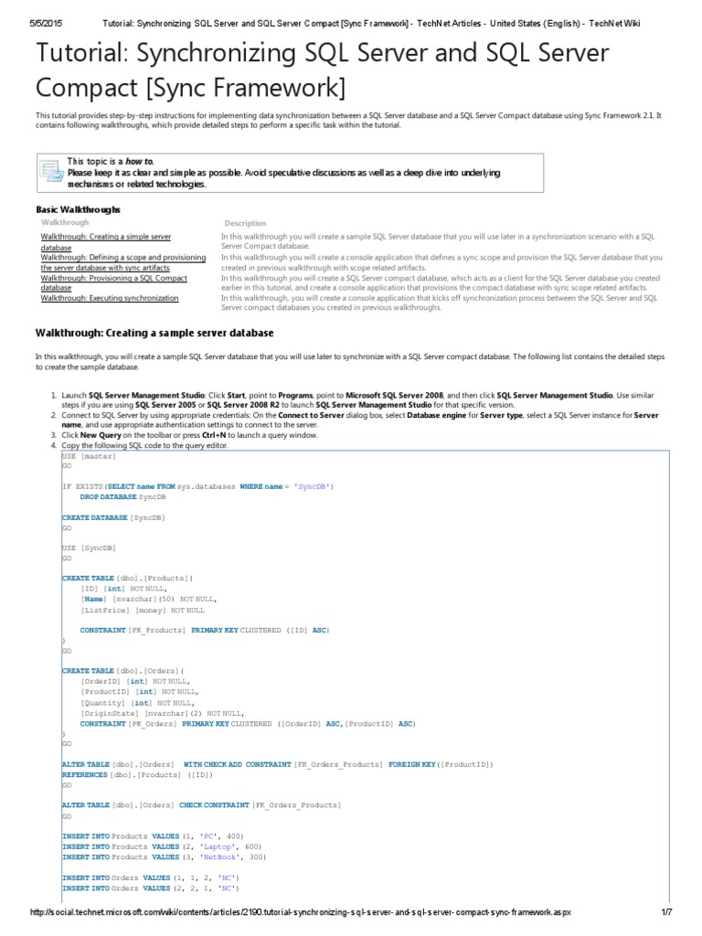 Tutorial Synchronizing Sql Server And Sql Server Compact Sync Framework Pdf Pdf
