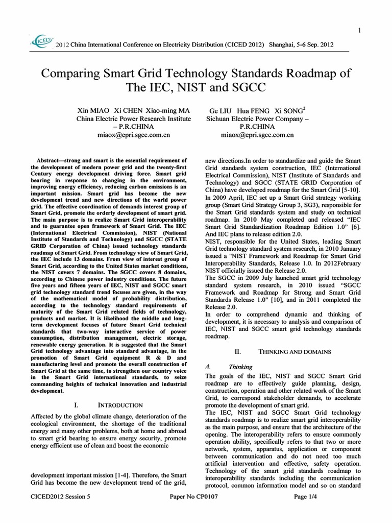Comparing Smart Grid Technology Standards Roadmap of The IEC, NIST and ...