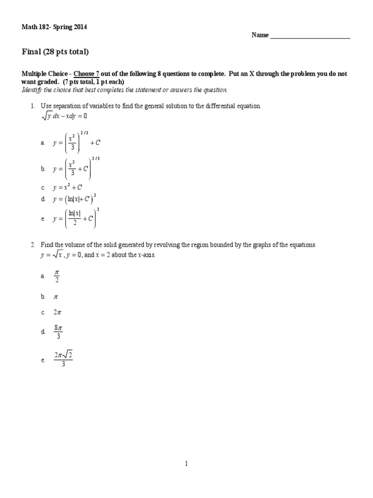 Calculus 2 Final Exam | PDF | Trigonometric Functions | Integral
