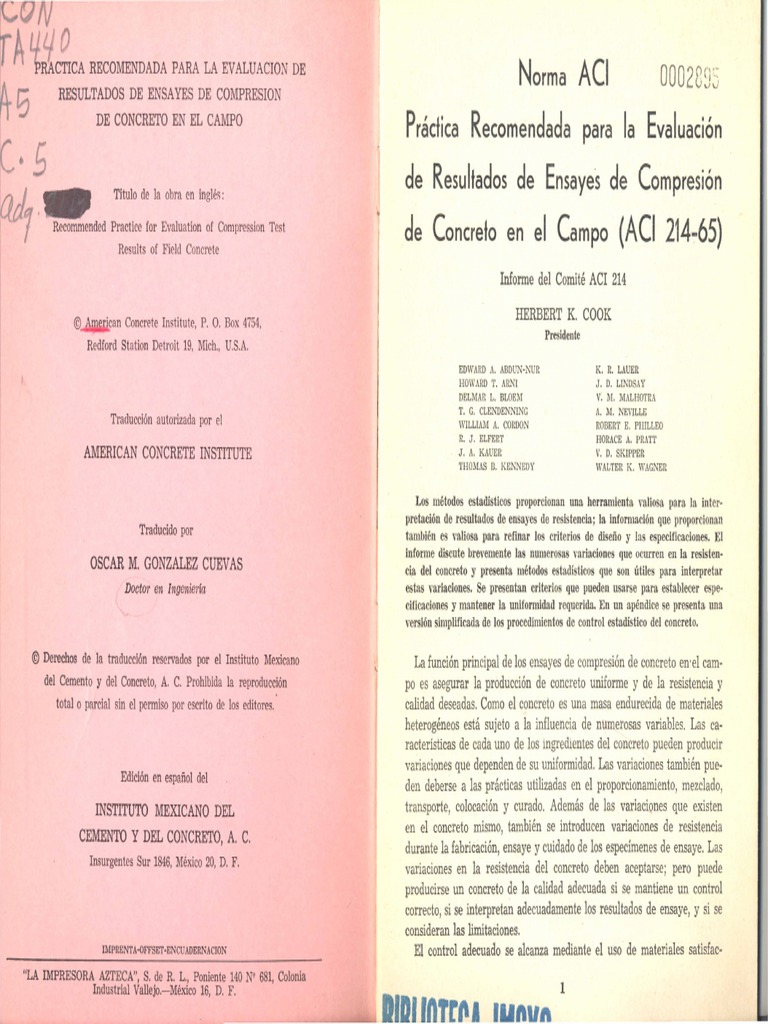 ACI - 214 Español PDF | PDF